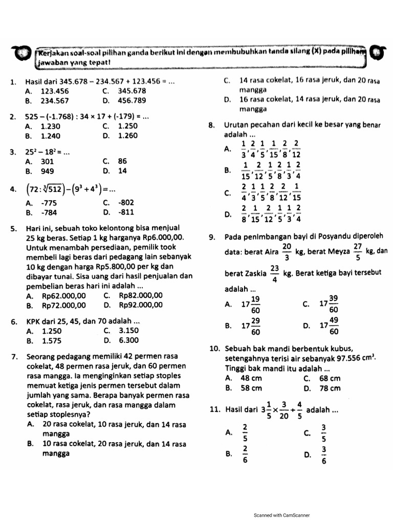 Latihan Soal ASPD Matematika SD #1 | PDF