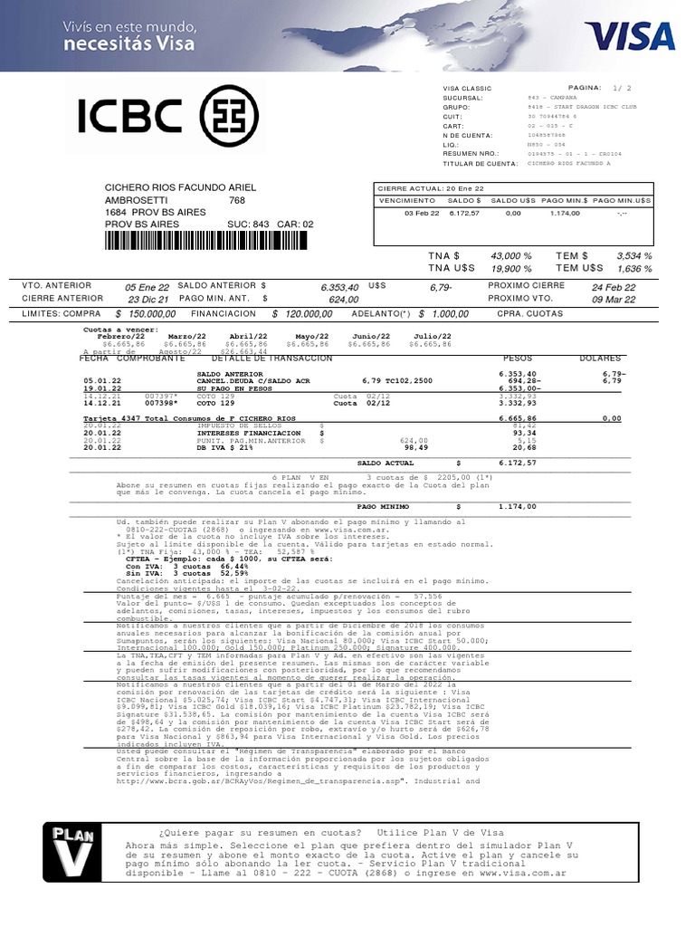 ICBC Visa-7 Febrero | PDF | Tarjeta de crédito | Bancos