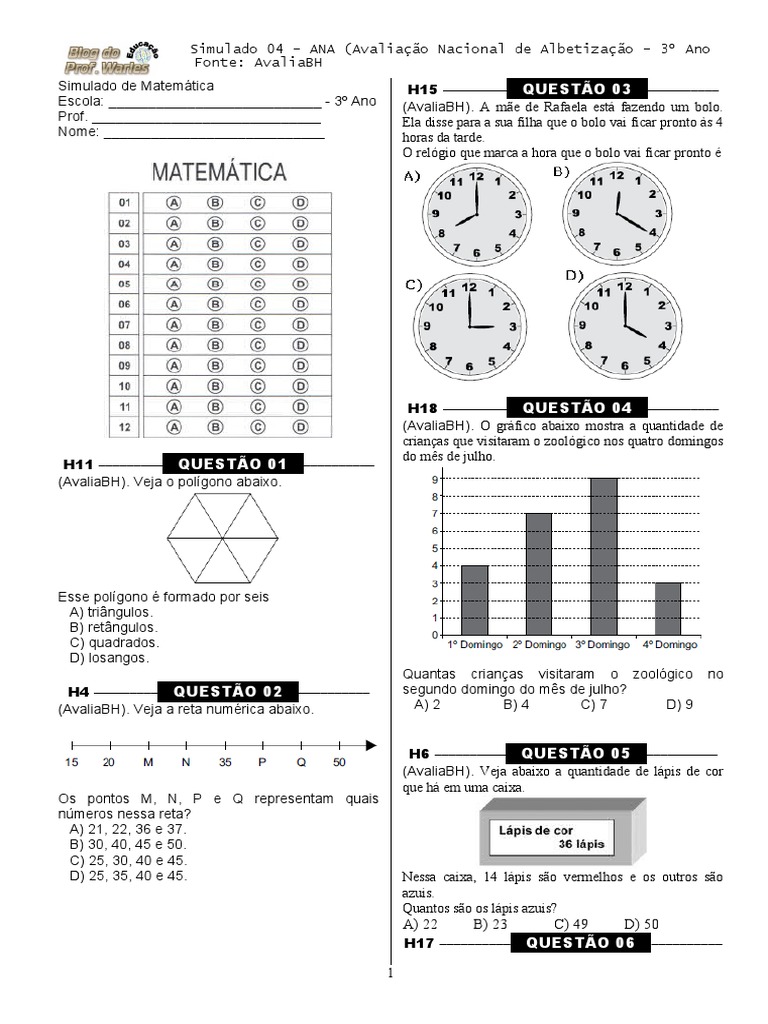 Simulado 4 (3º Ano - Mat - E.F) - (Blog Do Prof. Warles) | PDF