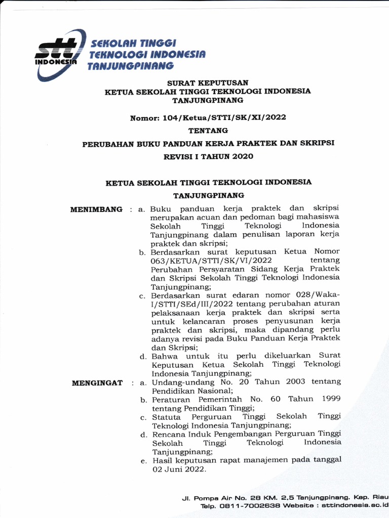 104 - Perubahan Buku Panduan Kerja Praktek Dan Skripsi STTI | PDF
