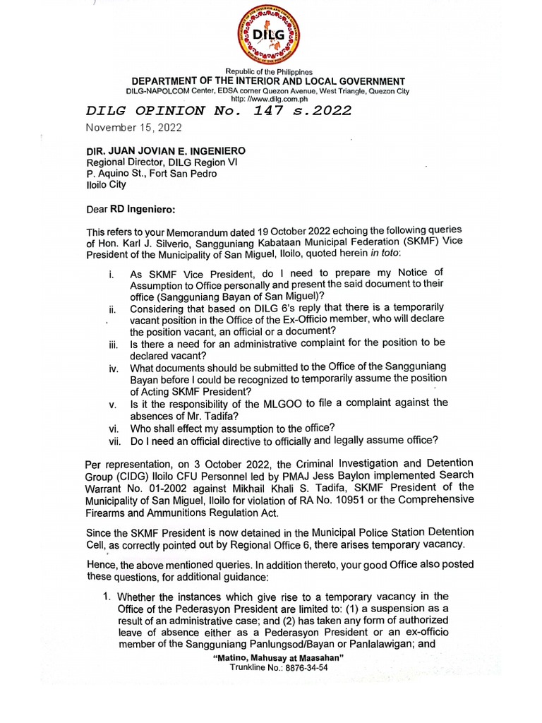 DILG LO No. 147 s.2022 | PDF