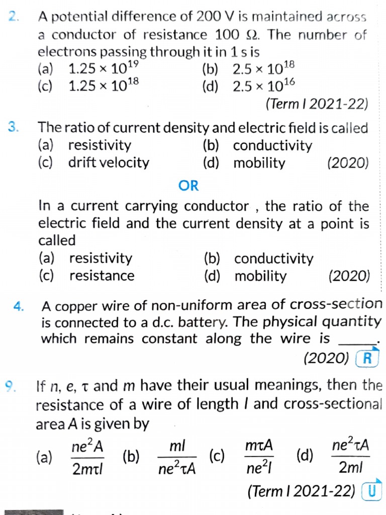 CH 3 Pyq 2023 | PDF | Electrical Resistivity And Conductivity | Electrical Resistance And ...