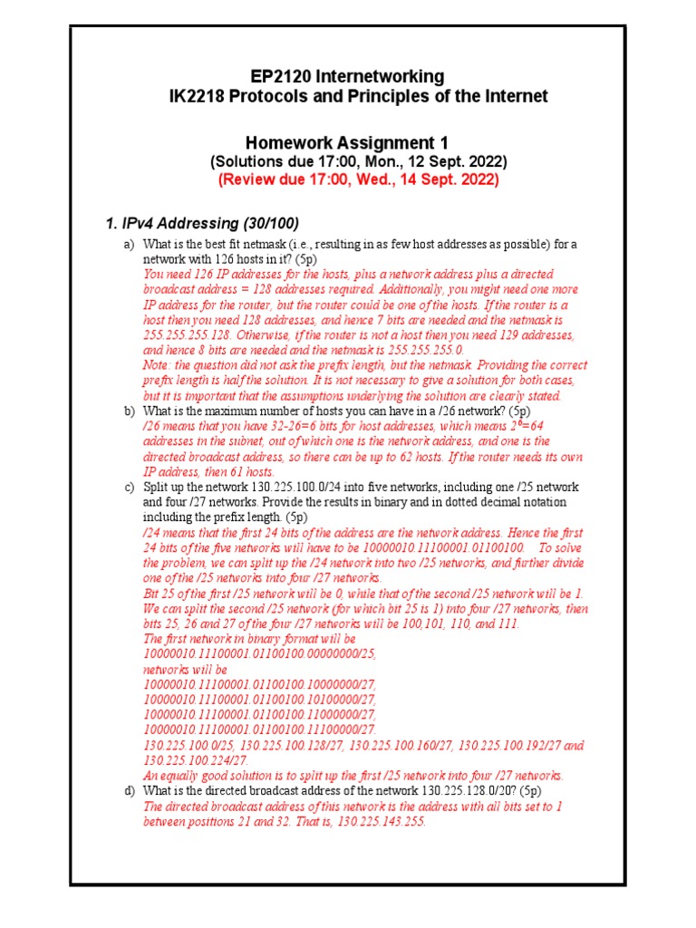 Homework 1 Solutions | PDF | I Pv6 | Internet Protocol Suite