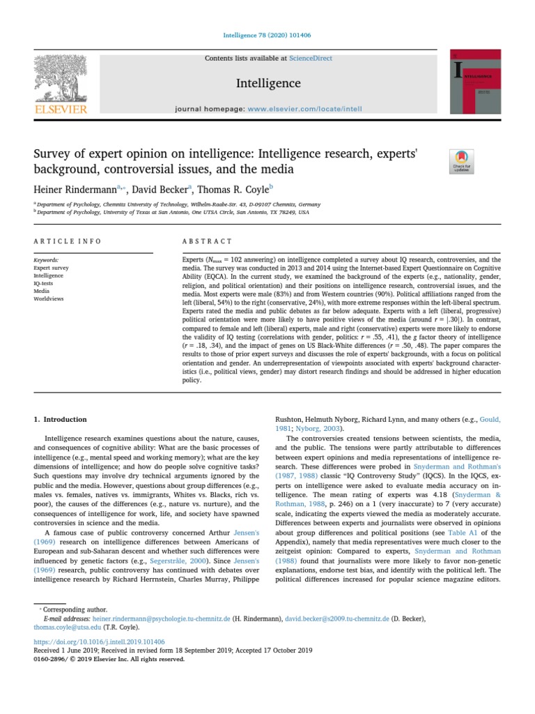 2020 Survey of Expert Opinion On Intelligence | PDF