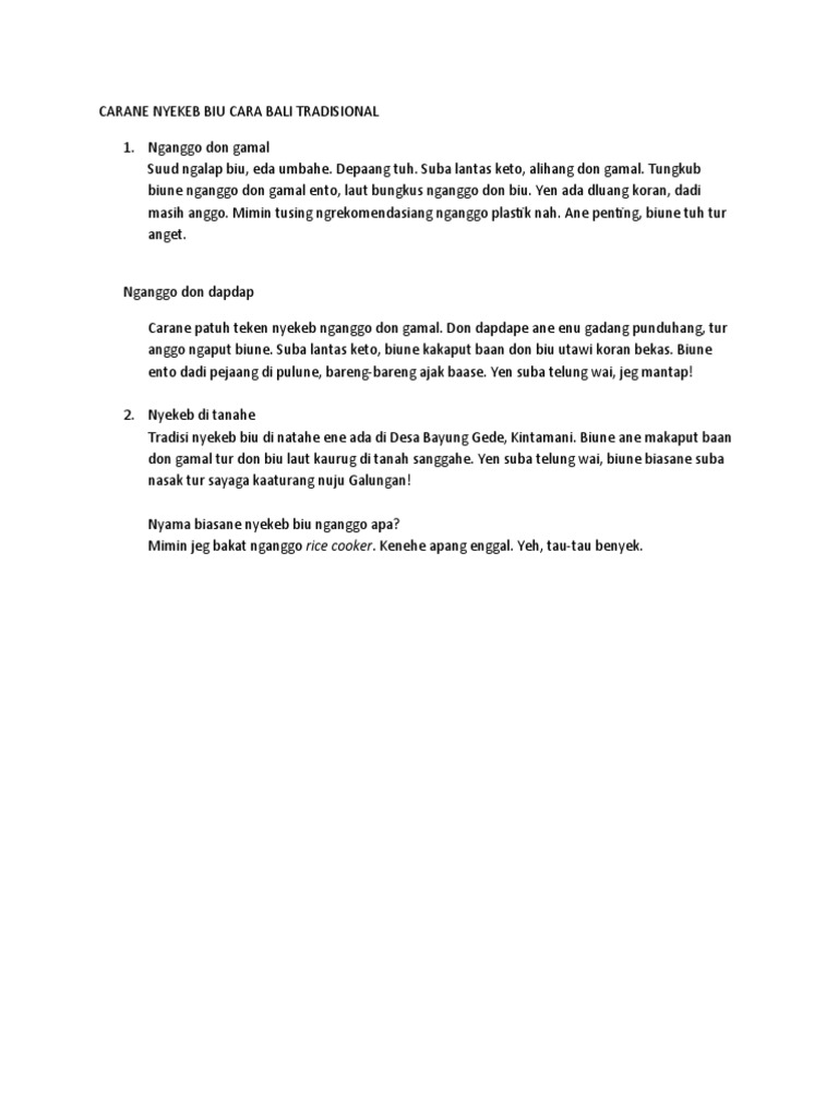 Carane Nyekeb Biu Cara Bali Tradisional | PDF