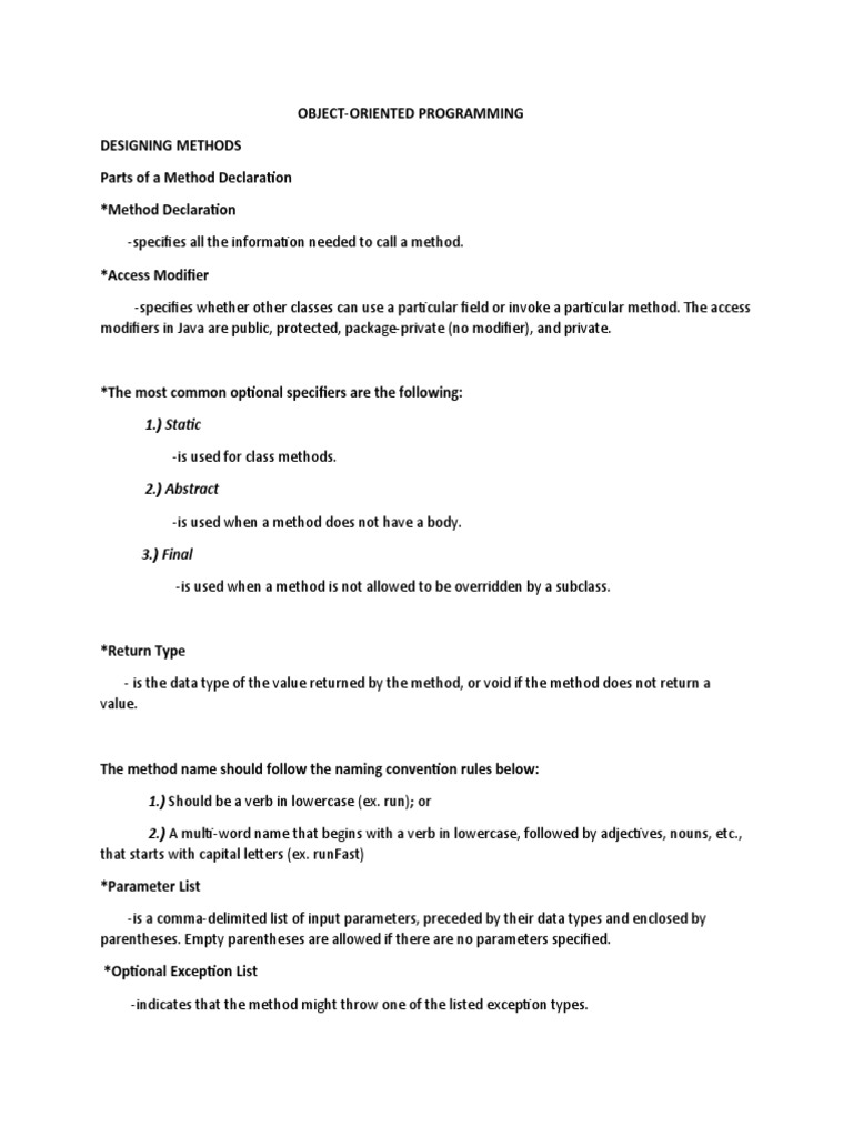 Oop Reviewer | PDF | Method (Computer Programming) | Class (Computer Programming)