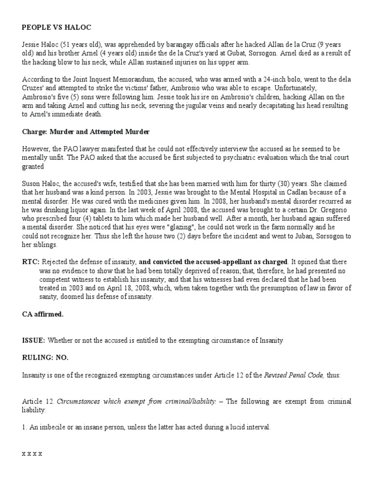 People VS Haloc | PDF | Insanity Defense | Burden Of Proof (Law)