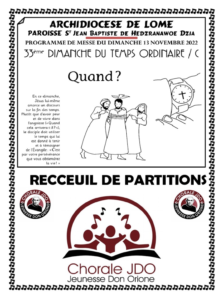 Programme de Messe Du 13 Novembre 2022 33eme Dim T.O (C) JDO RECCEUIL Hedzranawoe Dzia FR1 | PDF