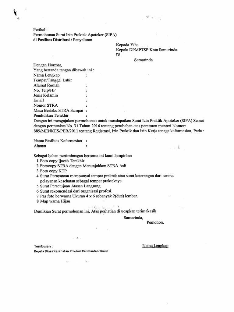 Permohonan Surat Izin Praktek Apoteker (SIPA) Di Fasilitas Distribusi Atau Penyalur | PDF
