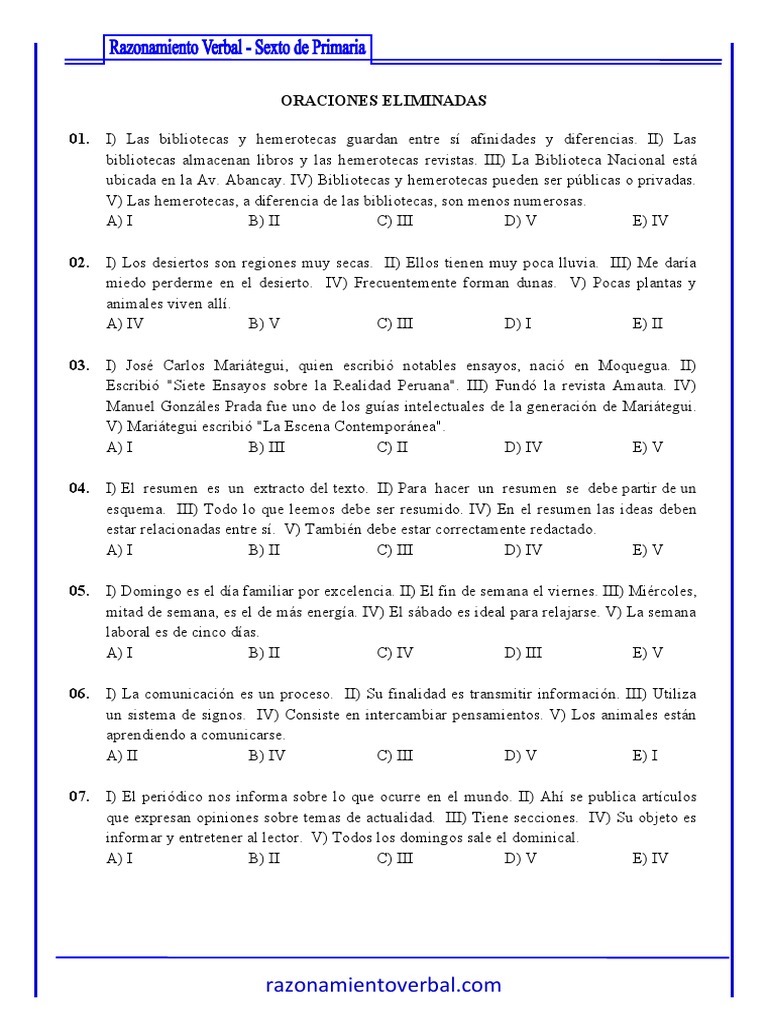 06 Oraciones Eliminadas Sexto de Primaria | PDF