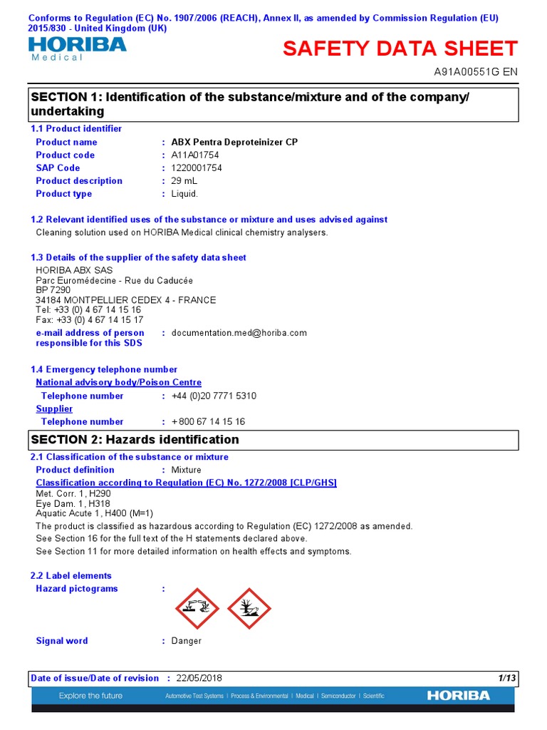 A91a00551gen Deproteinizer CP | PDF | Toxicity | Occupational Safety ...