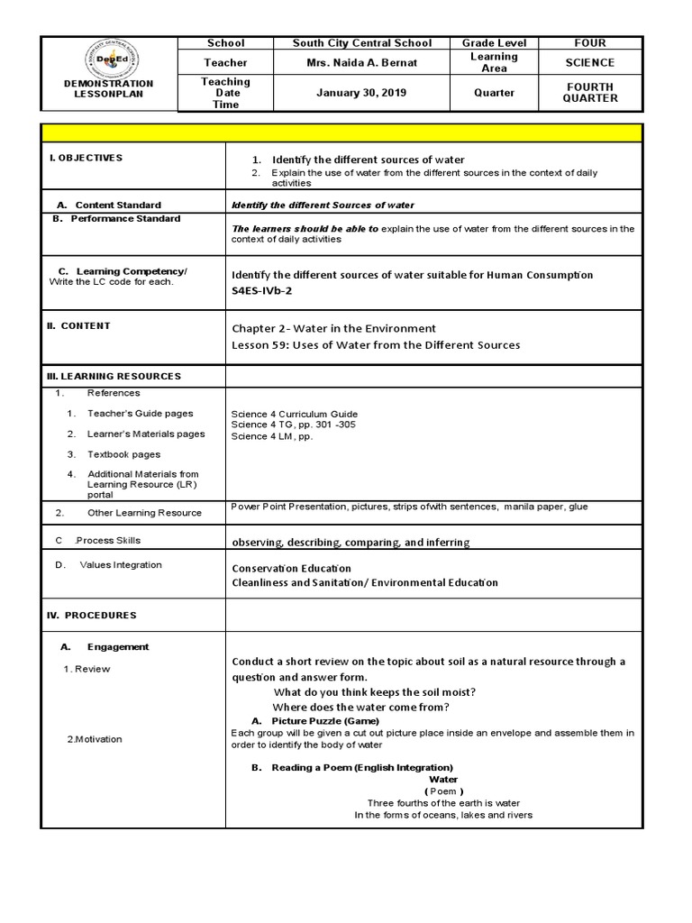Science COT DLP 4th Quarter | PDF | Water | Fresh Water
