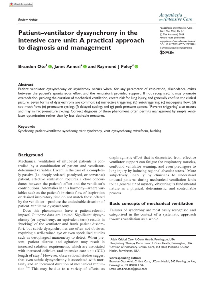 Patient-Ventilator Dyssynchrony in The Intensive Care Unit A Practical ...