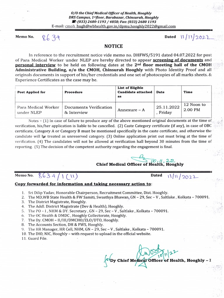 Documents Verification para MEdical Worker - NTEP, Hooghly | PDF | Government