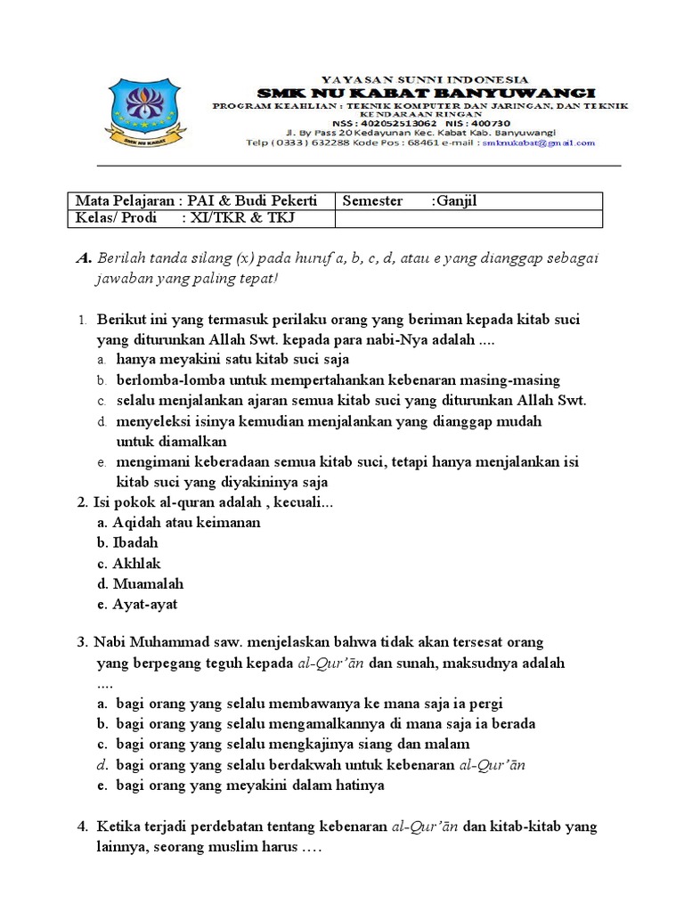Soal Pai Kelas Xi | PDF | Agama & Spiritualitas
