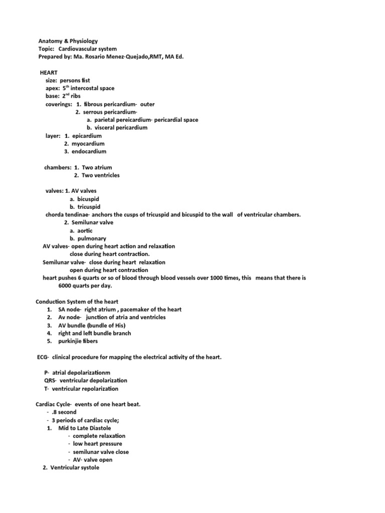 MODULE 20 HANDOUTS Cardiovascular System | PDF | Heart | Heart Valve