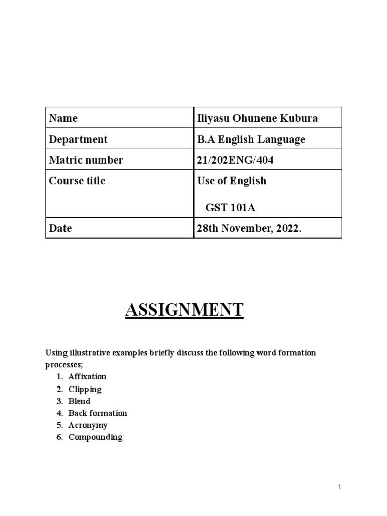 GST 101A Assignment | PDF | Morphology (Linguistics) | Word