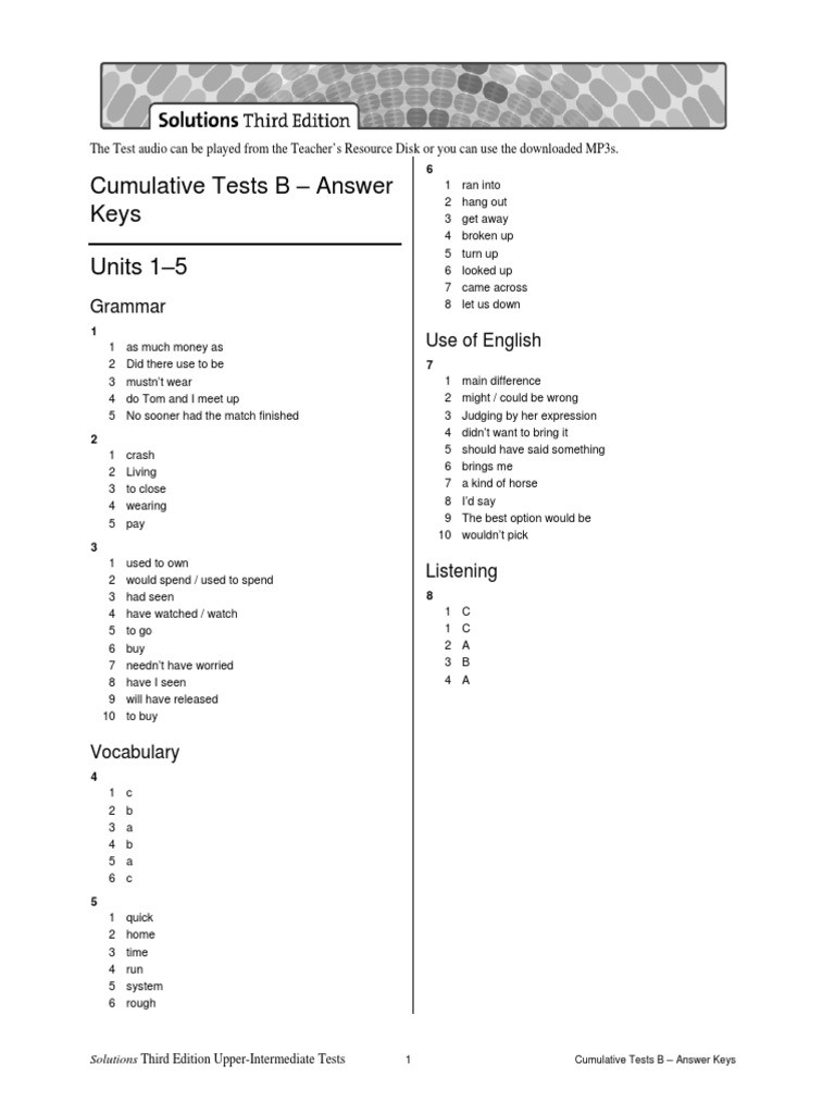 Upper-Intermediate Test Answer Keys | PDF | Workweek And Weekend