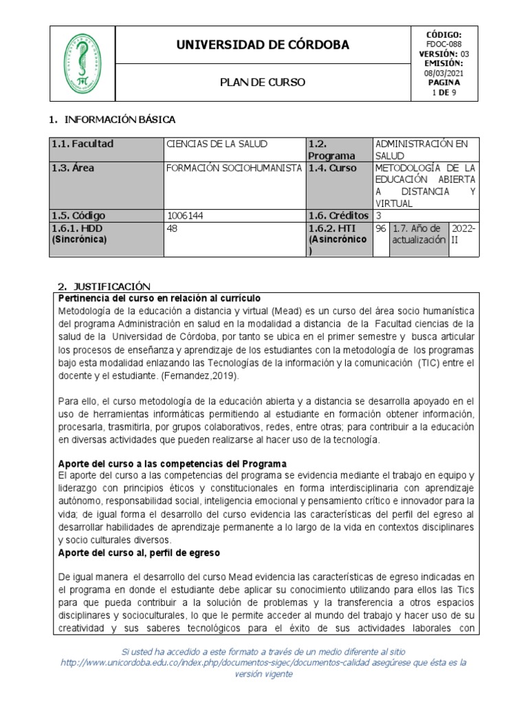 Plan de Curso | PDF | Educación a distancia | Moodle