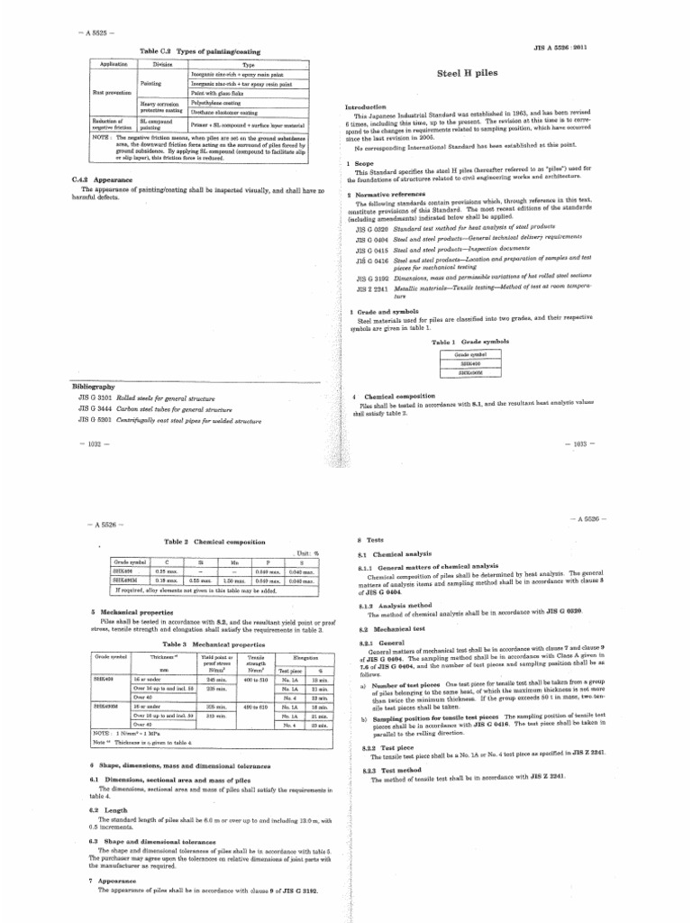 JIS A 5526 2011 Steel H Piles | PDF