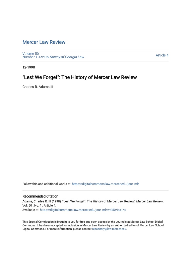 Lest We Forget - The History of Mercer Law Review - UBcle HAnk Mention ...
