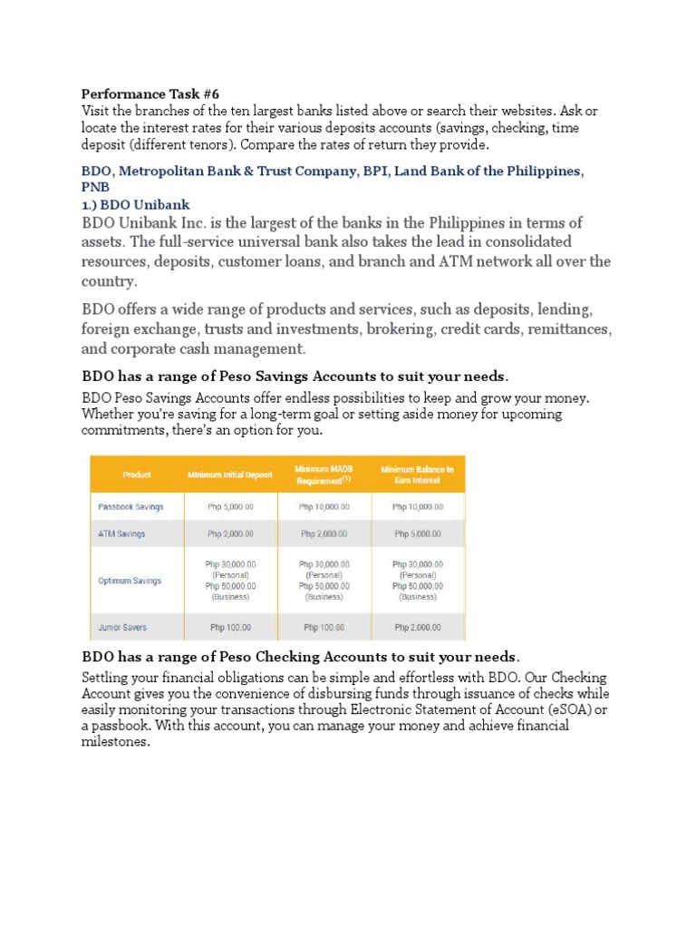 Overview of Major Philippine Banks | PDF | Banks | Financial Services ...