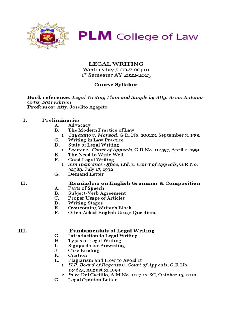 Updated Legal Writing Syllabus | PDF | Justice | Crime & Violence