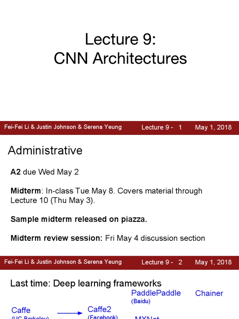 cs231n 2018 Lecture09 | PDF | Deep Learning | Computer Science
