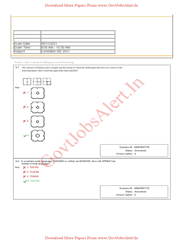 SSC GD Paper 2021 in English Set 24 | PDF