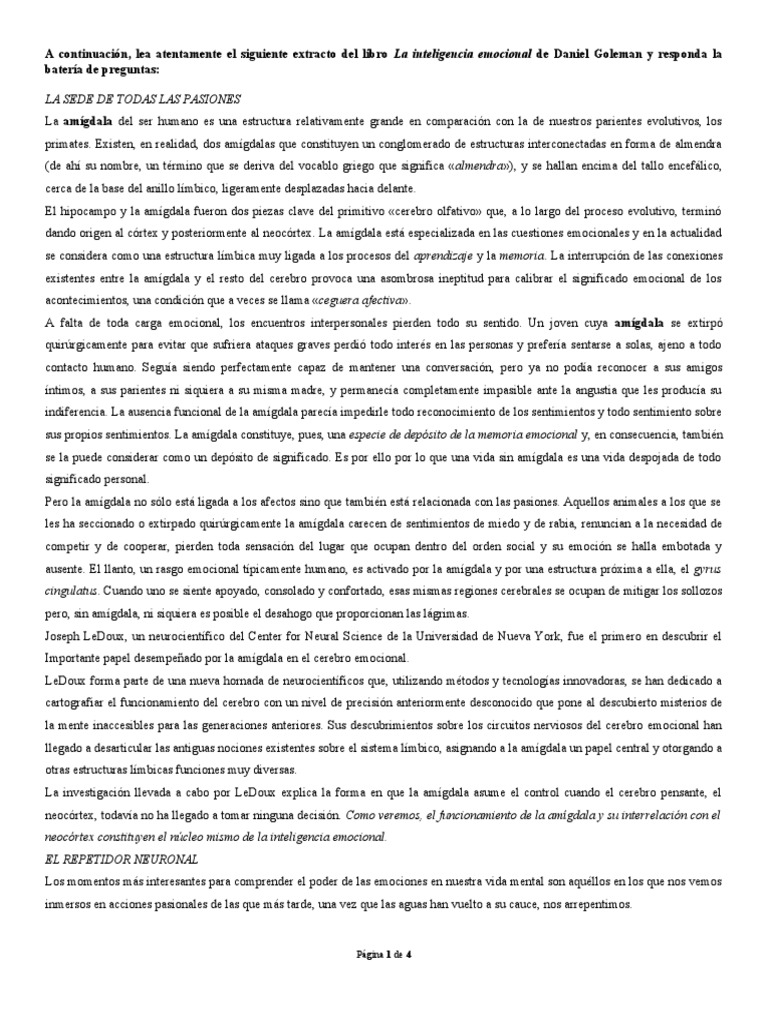 Lectura de Comprensión Sobre La Inteligencia Emocional DG | PDF | Las ...