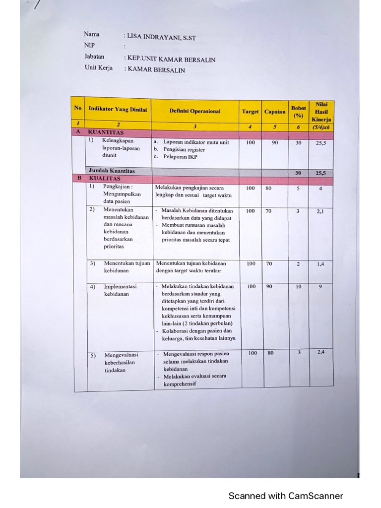 Penilaian Kinerja Bidan Lisa Andriani | PDF