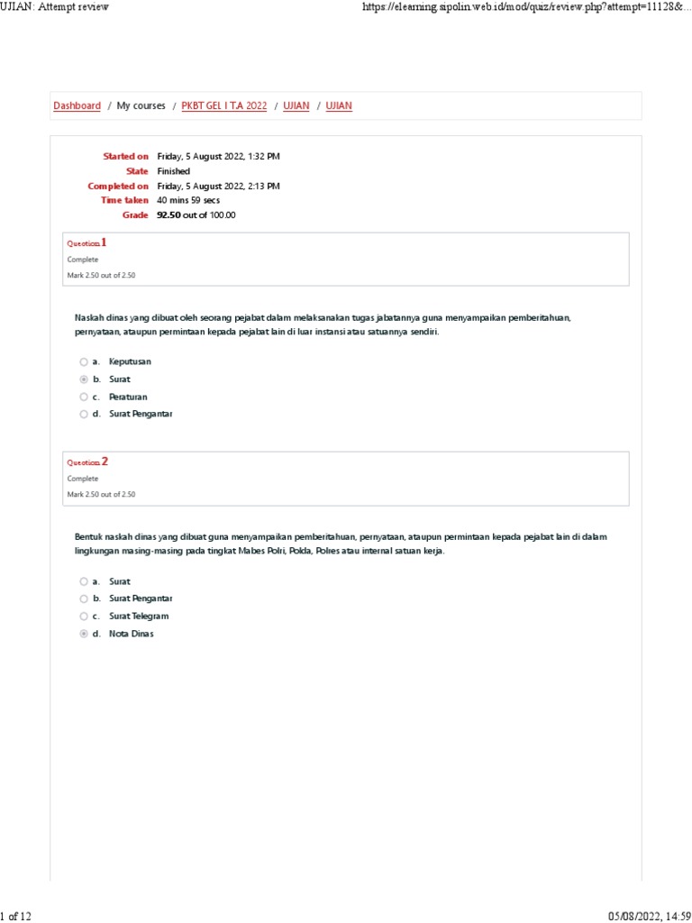UJIAN Attempt Review Olla | PDF