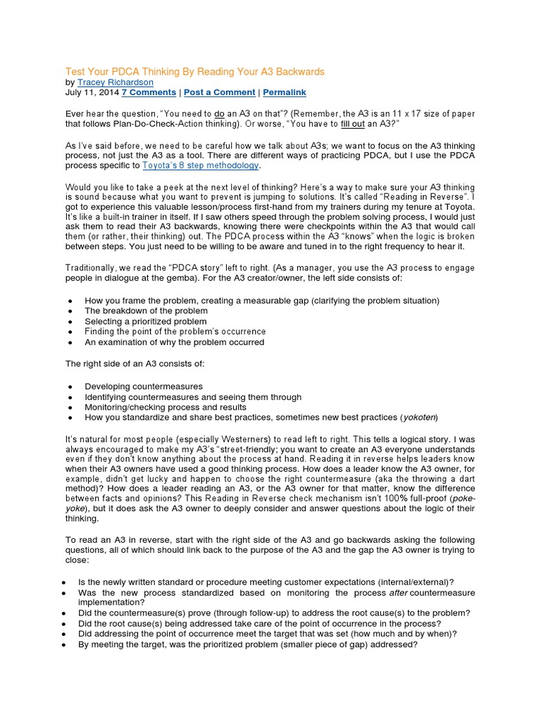 Test Your PDCA Thinking by Reading Your A3 Backwards | PDF | Thought ...
