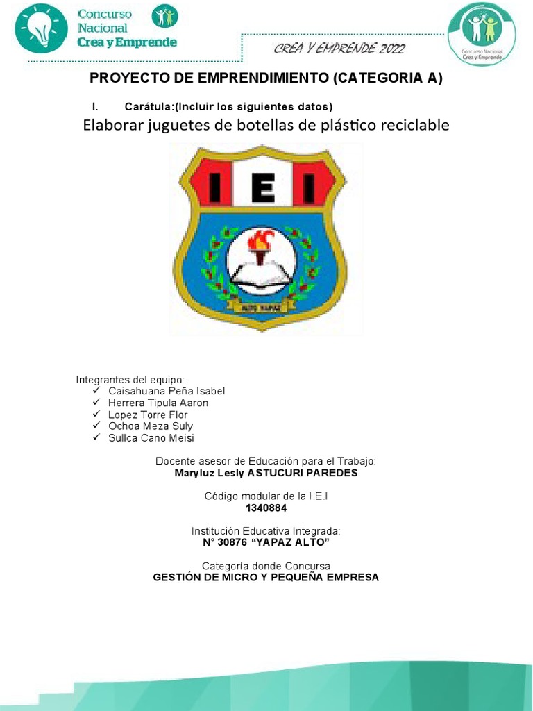 Proyecto de Emprendimiento - Estructura Ok - Isa | PDF | Reciclaje | El plastico