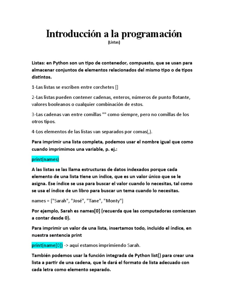 Guía Completa de Listas en Python | PDF | Python (lenguaje de ...