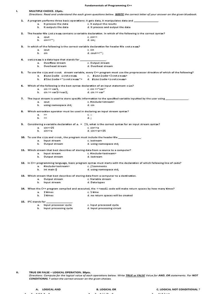 Fundamentals Of Programming C Test Pdf Computer Program Programming