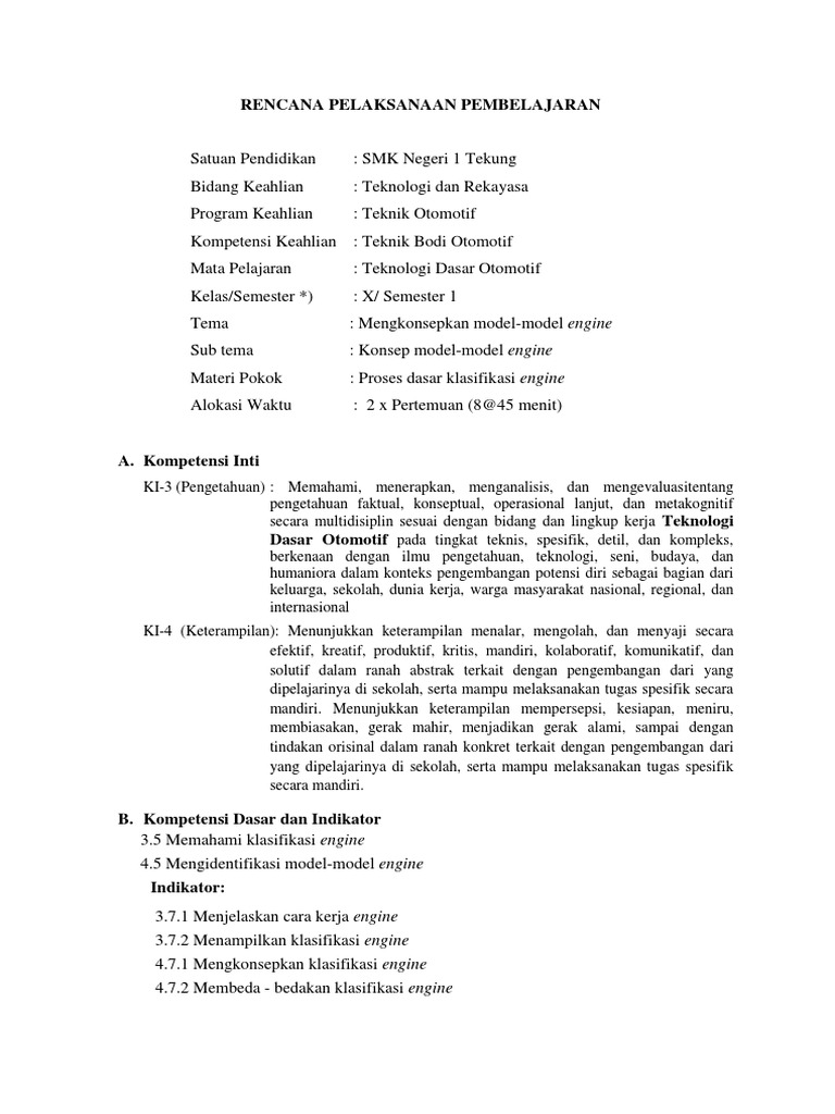 RPP Tdo Klasifikasi Engine | PDF