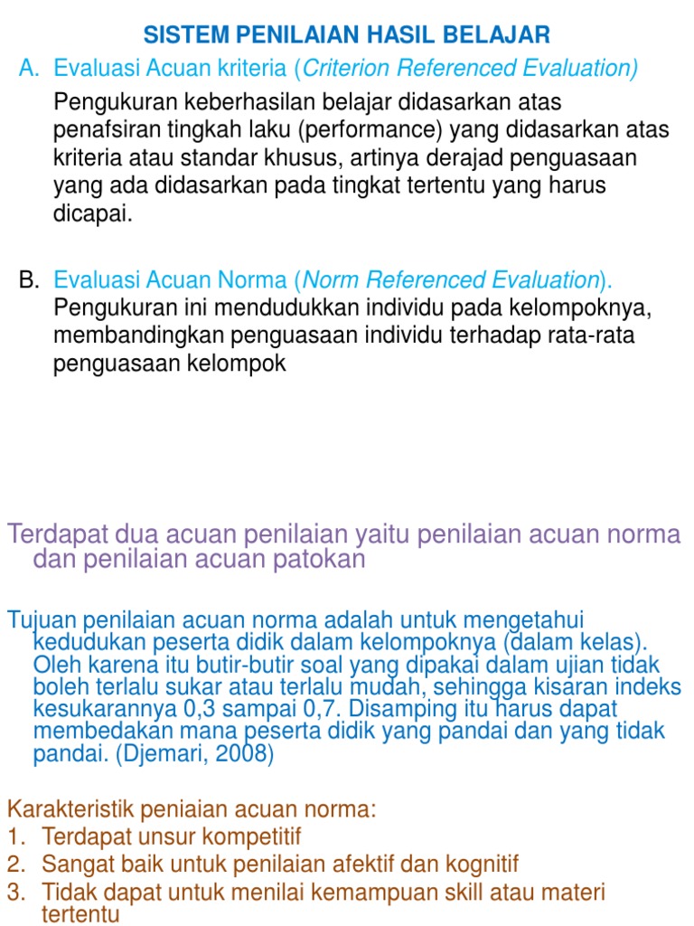 Evaluasi Pembelajaran (Acuan Norma Dan Kriteria) - 0 | PDF | Pengembangan Diri