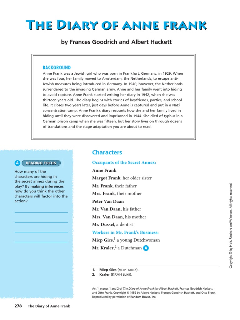 The Diary of Anne Frank (Story) | PDF | Anne Frank