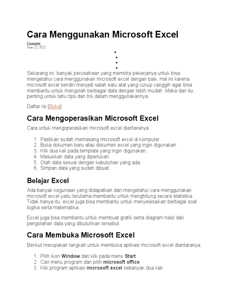 Cara Menggunakan Microsoft Excel | PDF