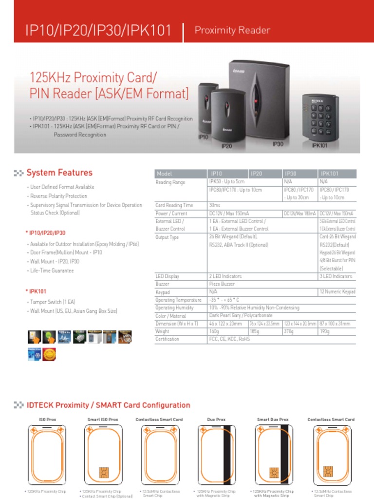 IDTECK Catalog IP10 IP20 IP30 IPK101 Eng 20101115 | PDF | Smart Card ...