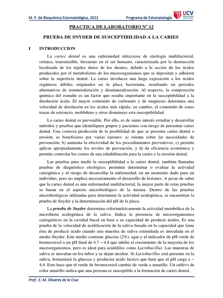 Prueba de Snyder para Caries | PDF