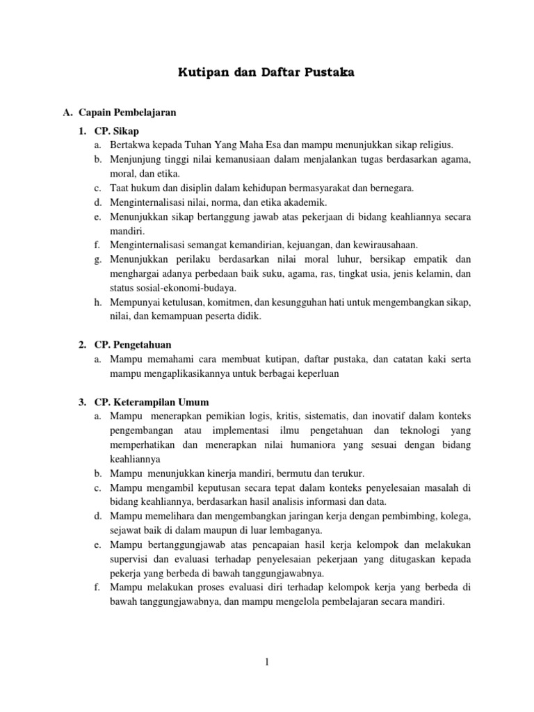 Materi Pertemuan Ke-9 Kutipan Dan Daftar Pustaka | PDF