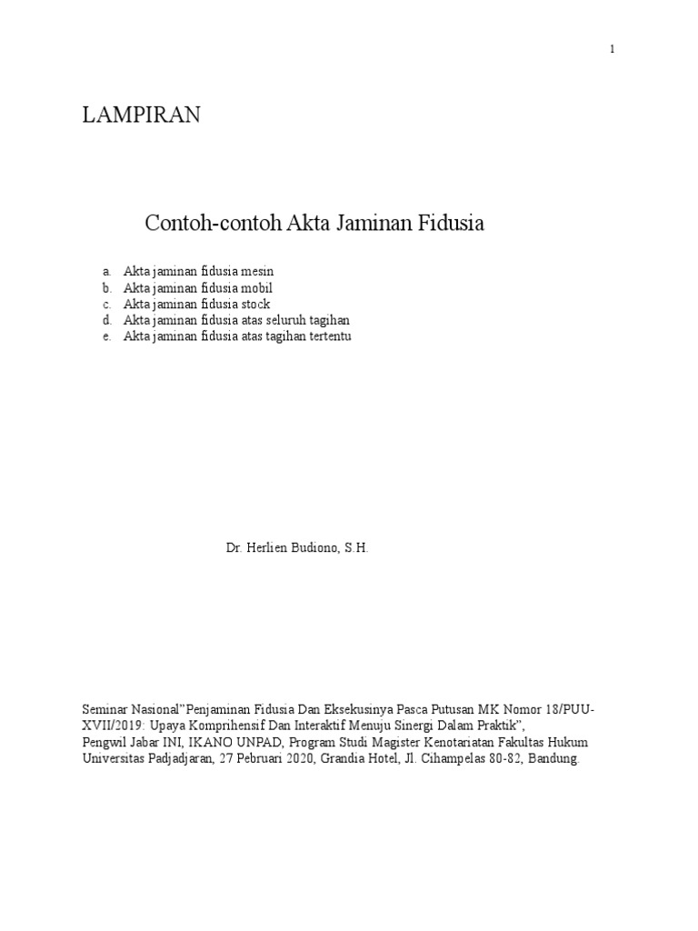 Pasal2 Fidusia Baru Dan Contoh2 Akta Jaminan Fidusia | PDF