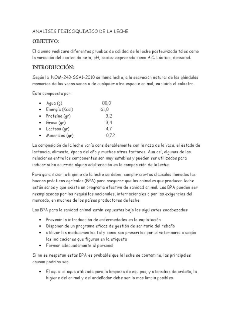 Análisis Fisicoquímico de la Leche | PDF | Leche | Ph