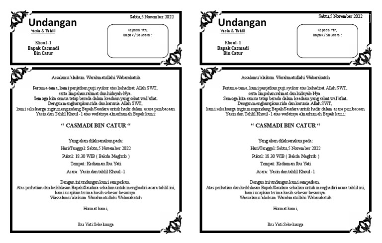 Undangan Yasin Tahlil | PDF