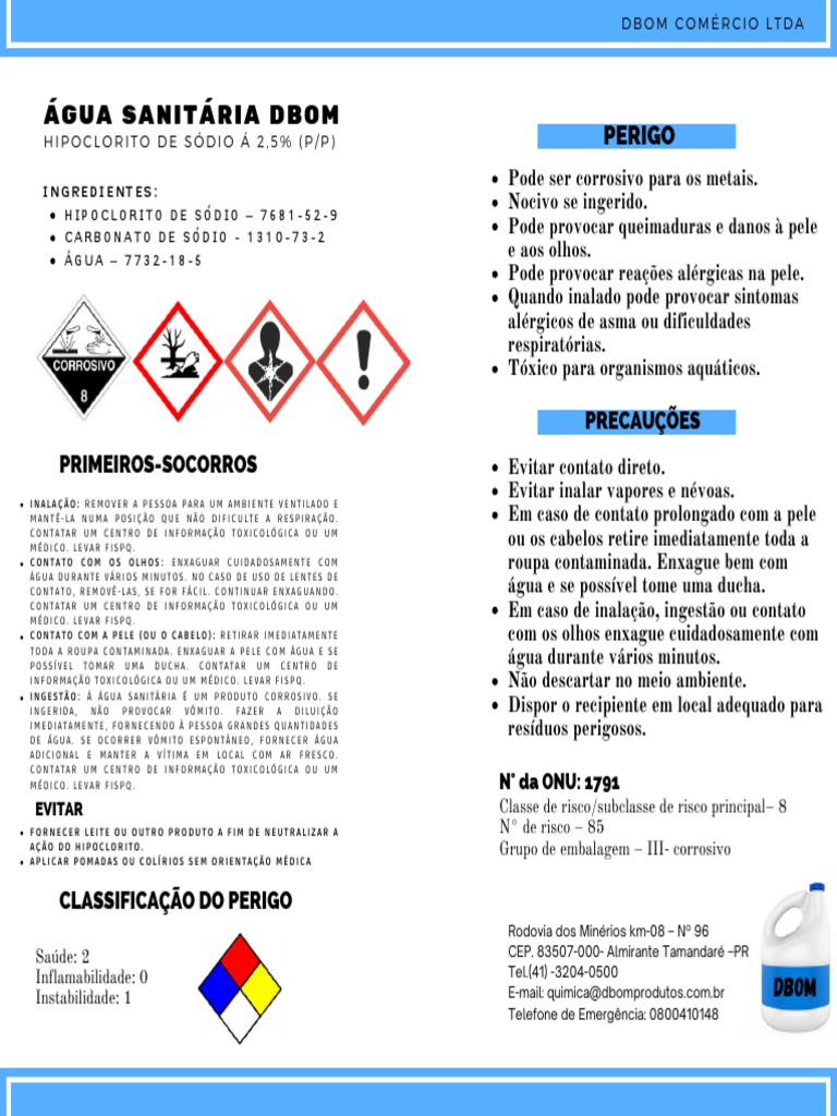 Rótulo Água Sanitária | PDF | Especialidades médicas | Química