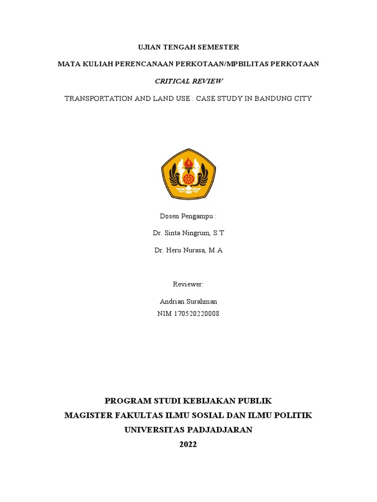 Critical Review Transportation and Land Use Case Study in Bandung City | PDF