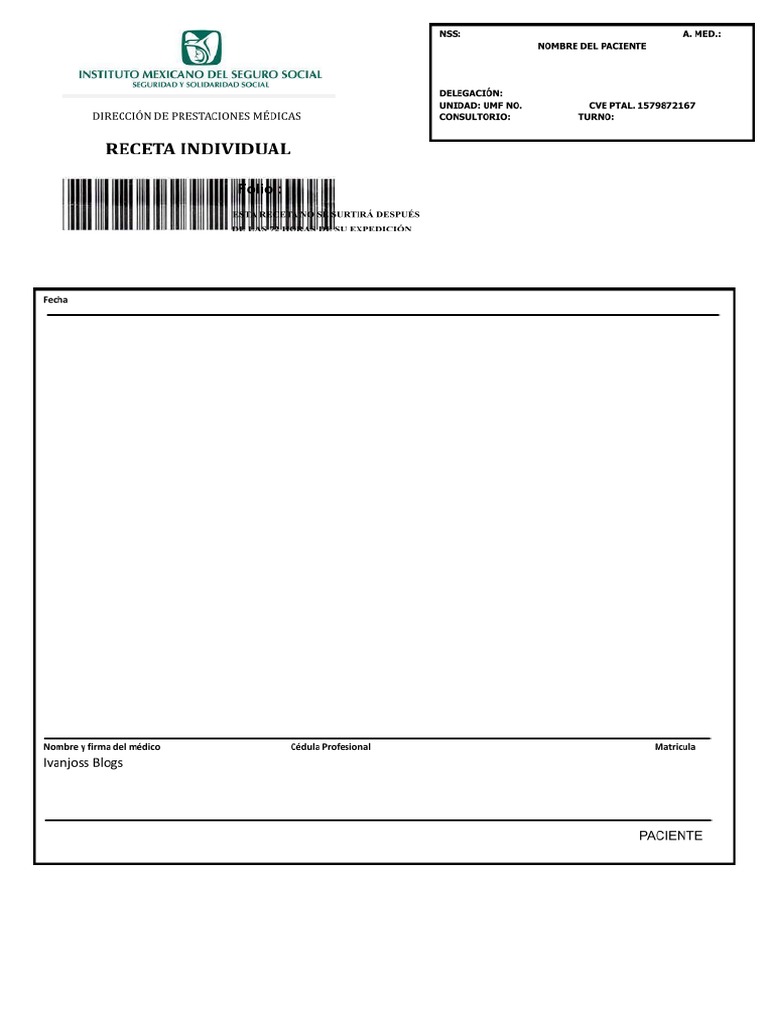 Receta Imss Plantilla | PDF