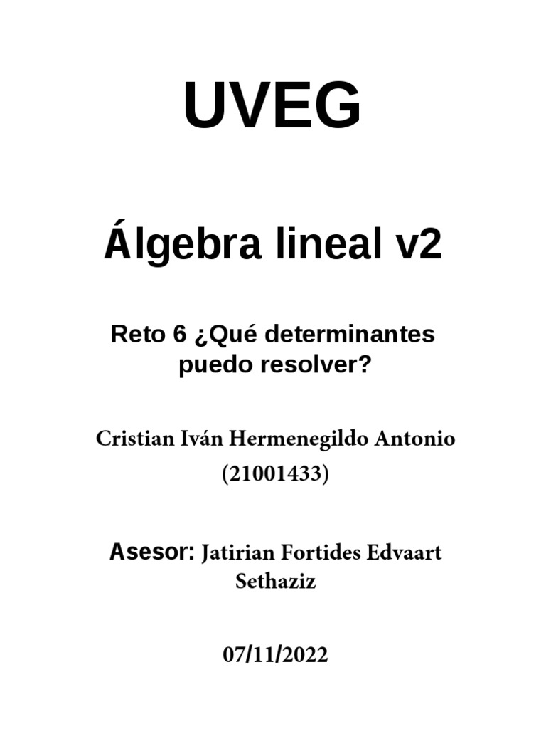 Hermenegildo Antonio Cristian Iván R6 U3 | PDF | Determinante | Matemáticas